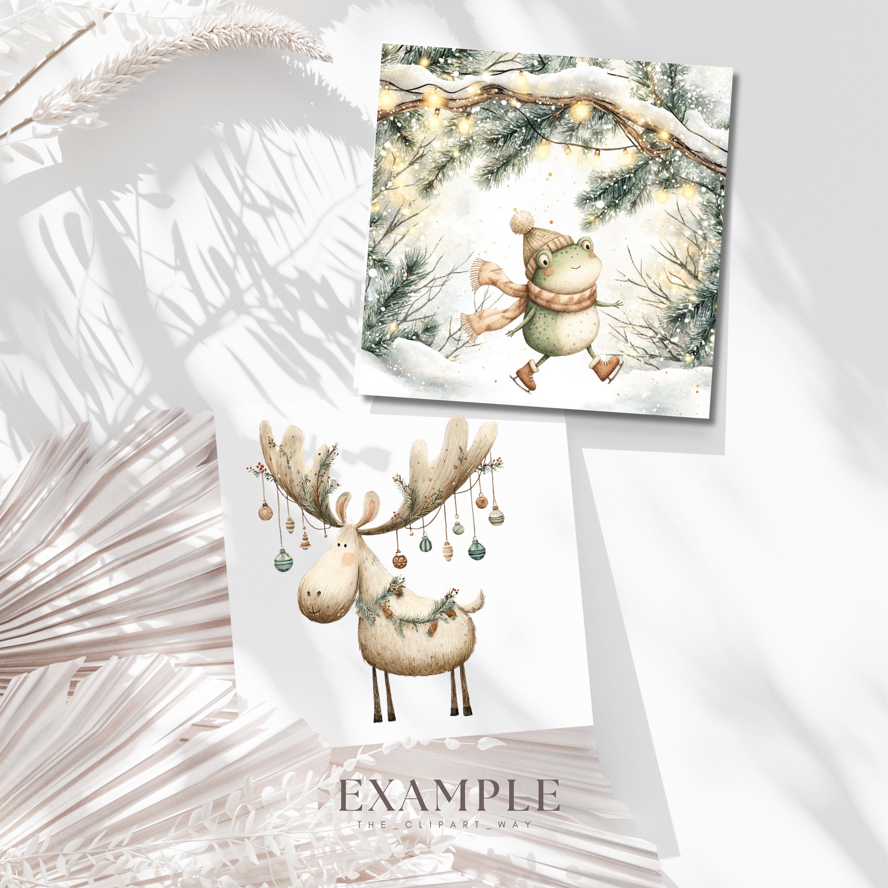Watercolor Christmas Animal Clip Art: Woodland PNG Bundle (digital ...