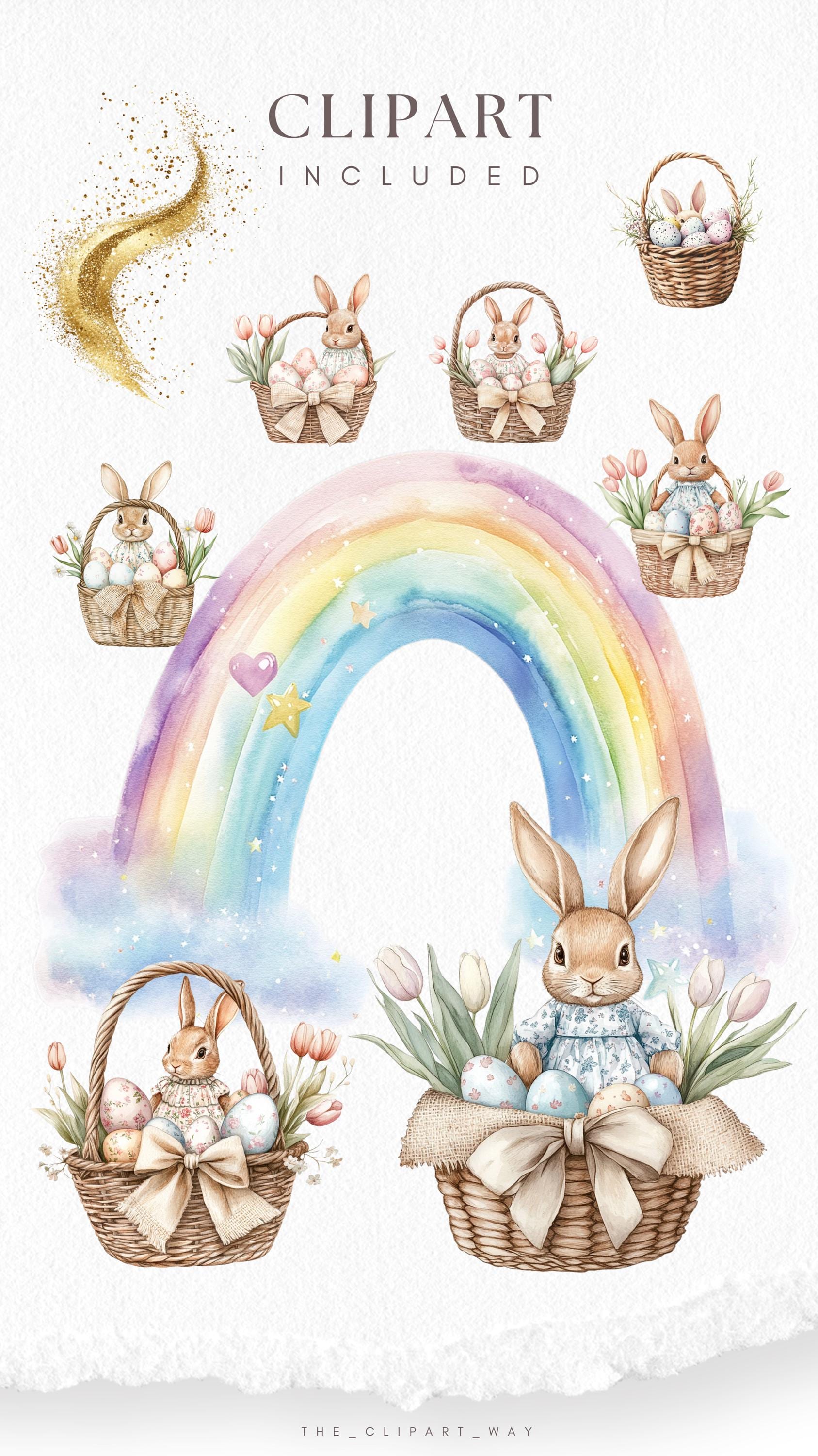 Watercolor Easter Bunny Clipart Bundle: Spring PNG Graphics (digital ...