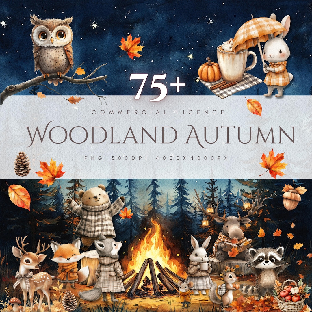 Watercolor Fall Animals Woodland Autumn Clipart Bundle Forest PNG ...
