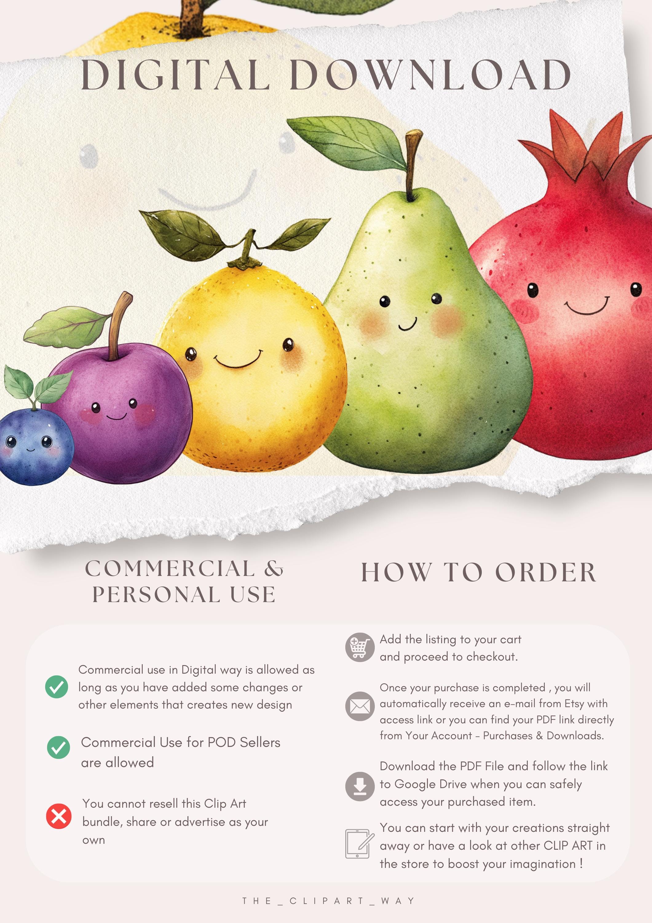 Happy Fruits Clipart Illustration Classroom Decor Print Fruit Healthy ...