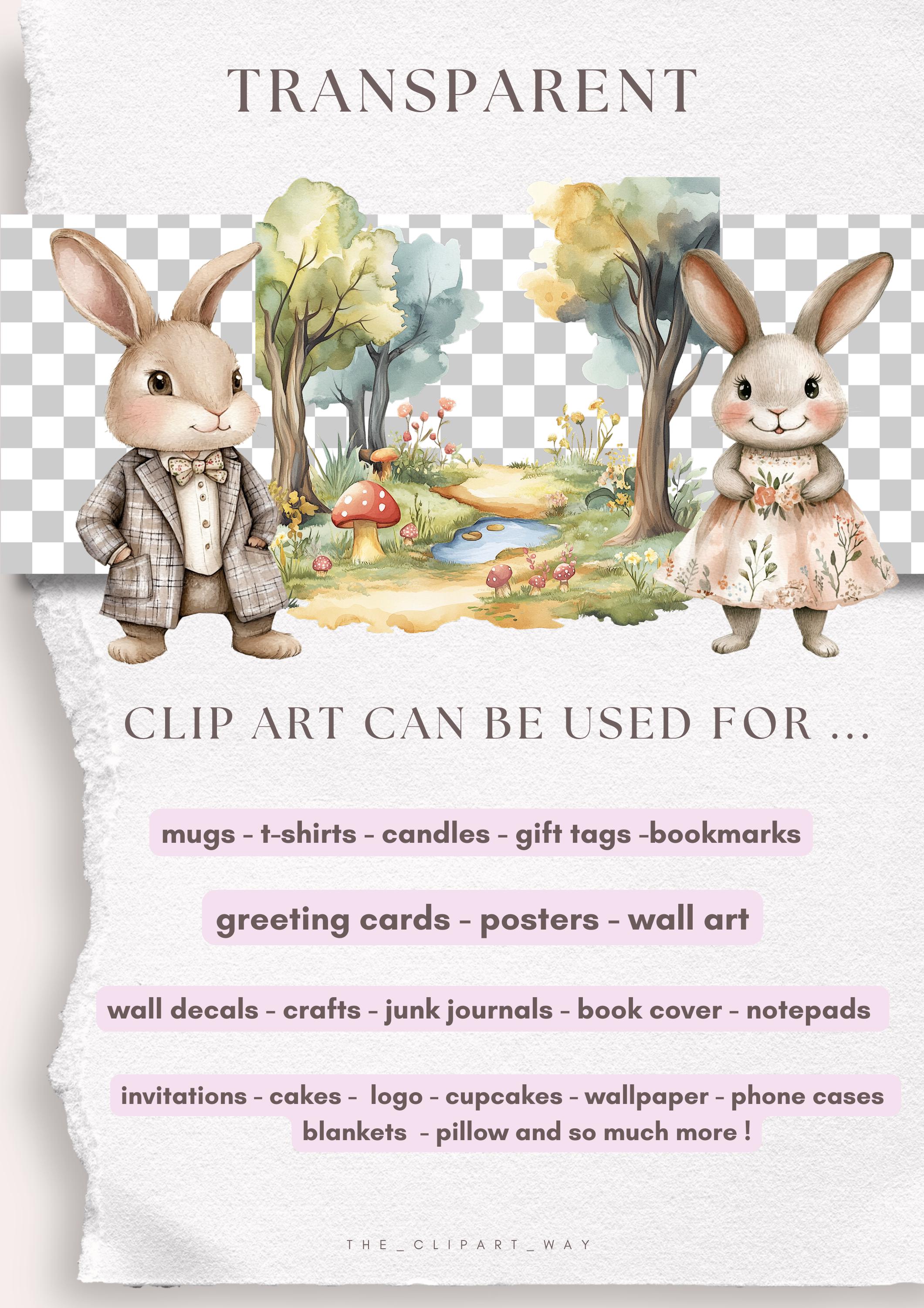 Watercolor Easter Bunny Clipart Bundle: Spring PNG Graphics (digital ...
