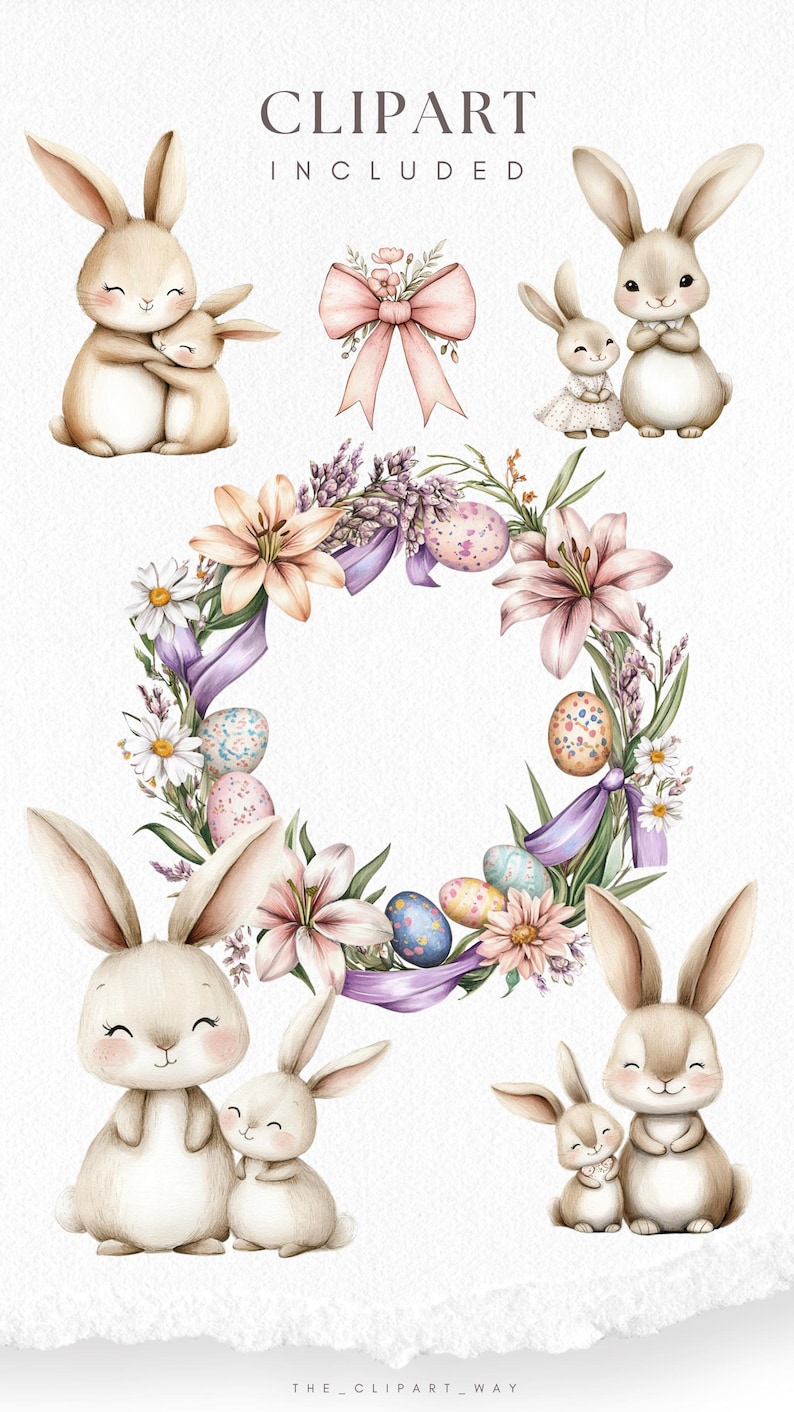 Watercolor Easter Bunny Clipart Bundle: Spring PNG Graphics (digital ...