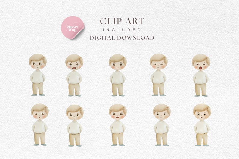 Kids Emotions Clipart Watercolor PNG, Feelings Faces for Classroom, SEL ...
