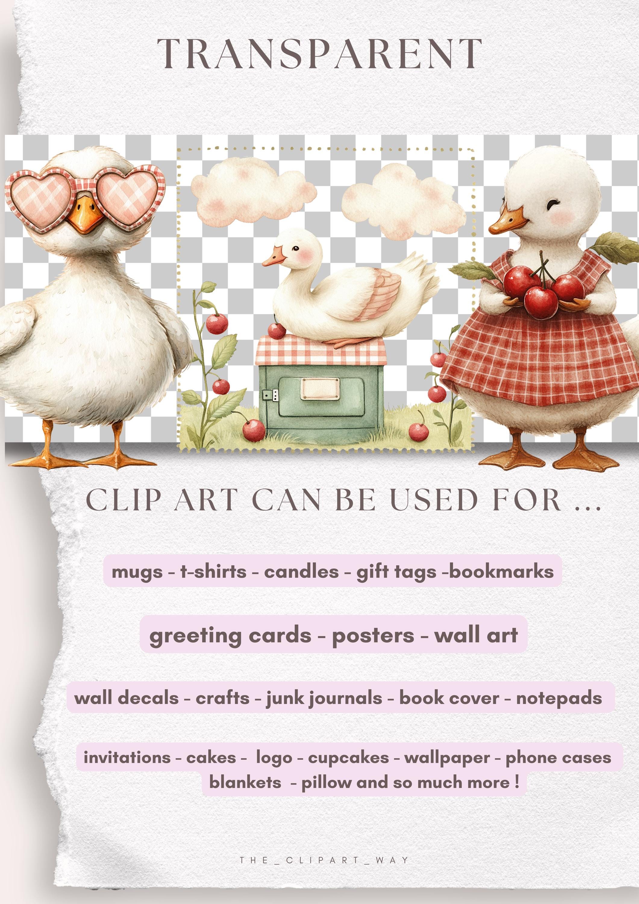 Gingham Cherry Goose Clipart Bundle Retro Watercolor Cute Geese With ...