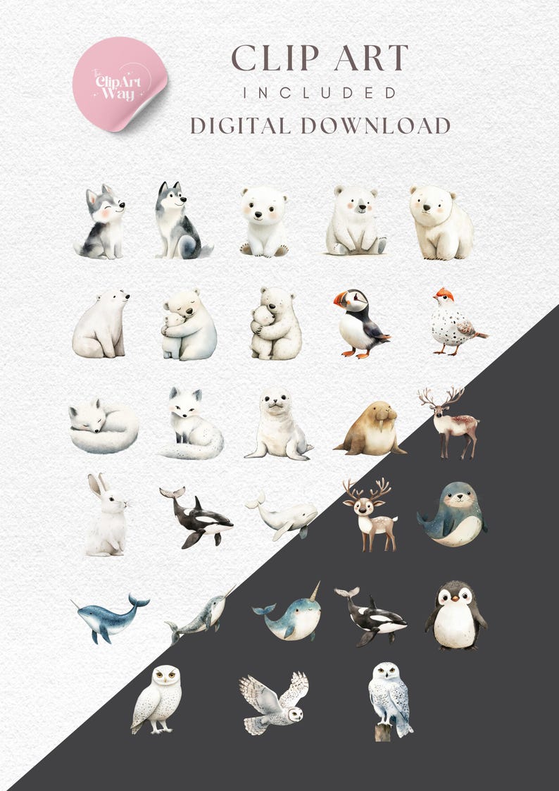 Arctic Animals Clipart PNG Watercolor Polar Animals Winter Nursery ...