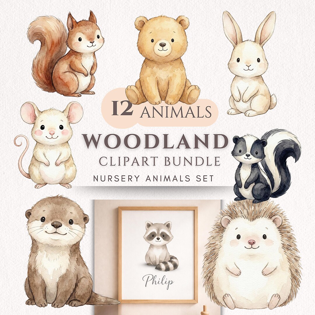 Woodland Animal Clipart PNG Watercolor Forest Animals Nursery Clip Art ...