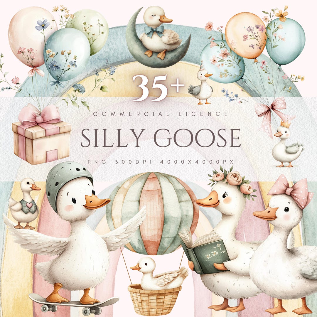 White Goose Clipart PNG Watercolor Farm Animals Cottagecore Nursery ...