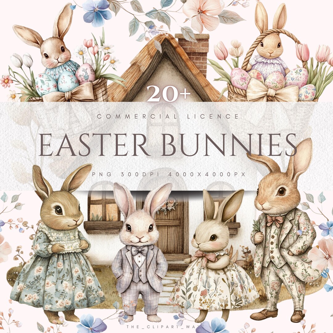 Watercolor Easter Bunny Clipart: PNG Bundle (digital Download) - Etsy