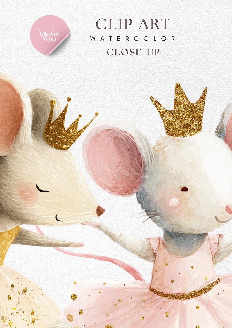 Watercolor Ballerina Mouse PNG Clipart Bundle , Mouse Illustration With ...