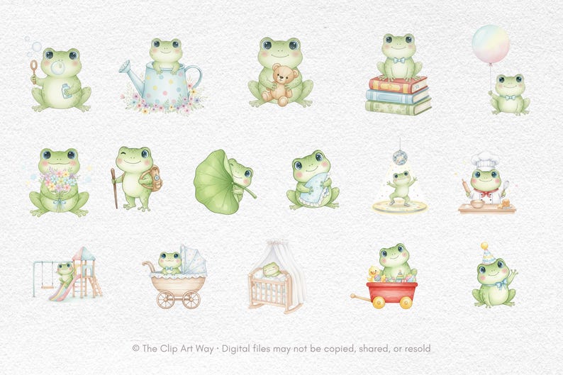 Frog Nursery Decor Clipart Bundle, Baby Room Wall Art, Cute Watercolor ...