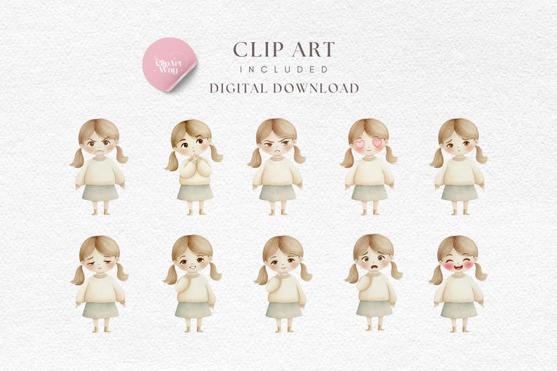 Kids Emotions Clipart Watercolor PNG, Feelings Faces for Classroom, SEL ...