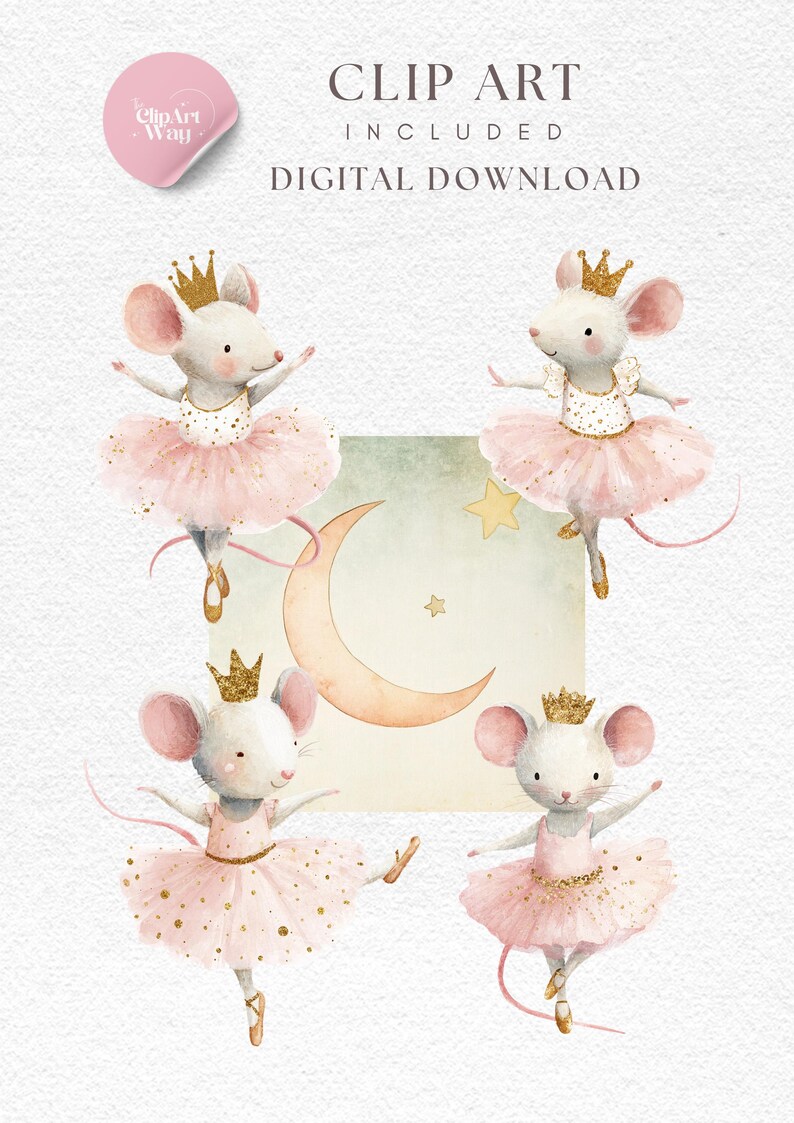 Watercolor Ballerina Mouse PNG Clipart Bundle , Mouse Illustration With ...