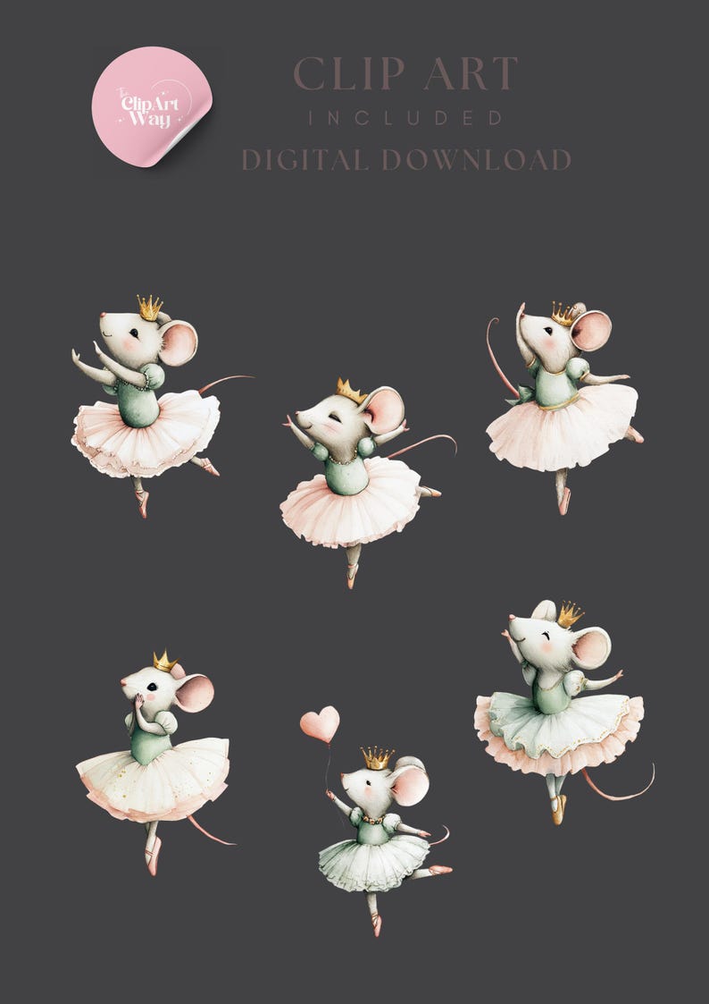 Watercolor Mouse PNG Clipart Bundle : Ballerina Mice , Digital Download ...