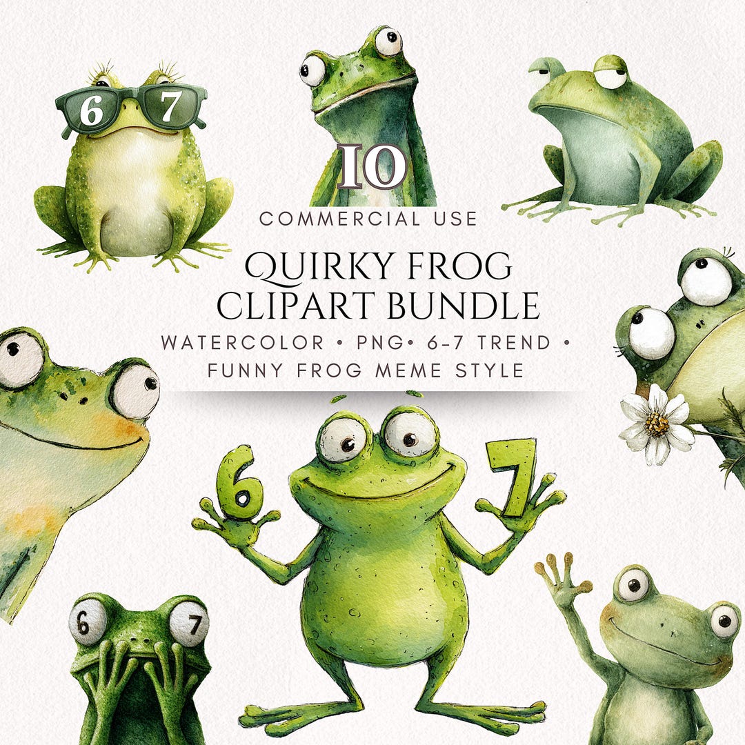 Quirky Frog Clipart Watercolor PNG Funny Frog 6 7 Meme Trend ...