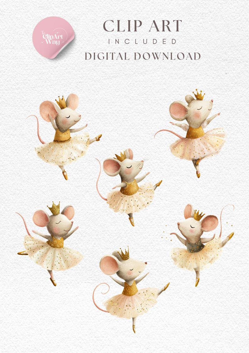 Watercolor Ballerina Mouse PNG Clipart Bundle , Mouse Illustration With ...