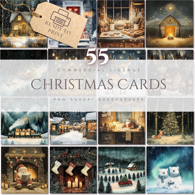 Watercolor Christmas Card Templates: Holiday Greeting Card Bundle ...