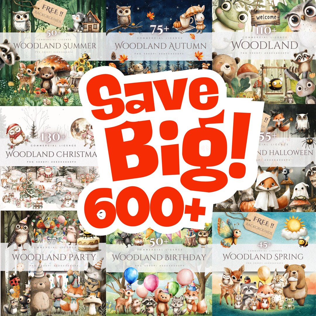 Woodland Animals Clipart Bundle: Watercolor Forest Creatures (PNG ...