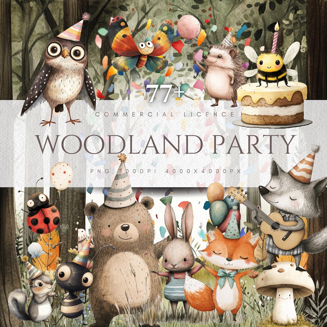 Forest Animal Party Kids Birthday Decoration Woodland Theme Digital ...