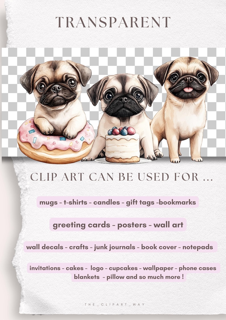 Cute Pug Breed Dog Clipart Bundle PNG Pug Puppy Lover Illustration Clip ...