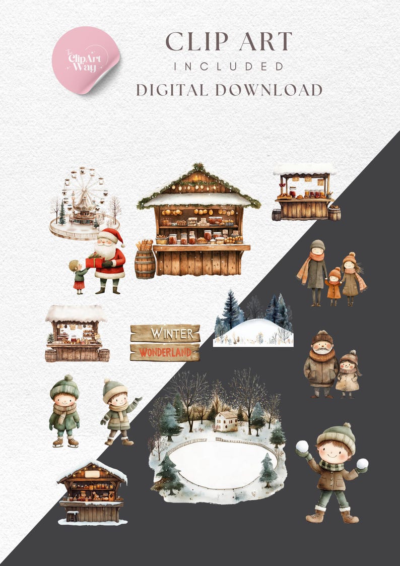 Watercolor Winter Wonderland Clipart Bundle: Christmas Village, Snowman ...