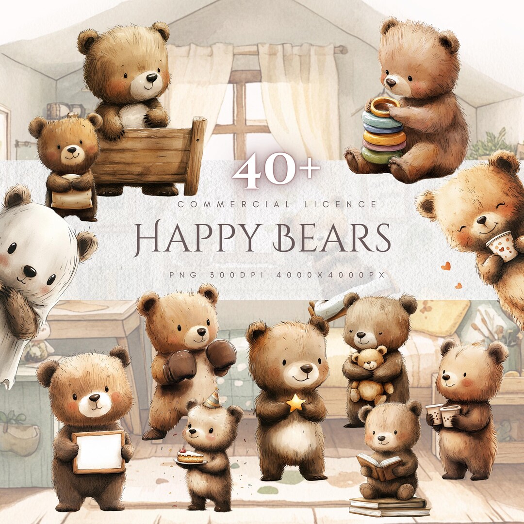 Watercolor Baby Bear Clipart Bundle: Nursery Art, Baby Shower ...