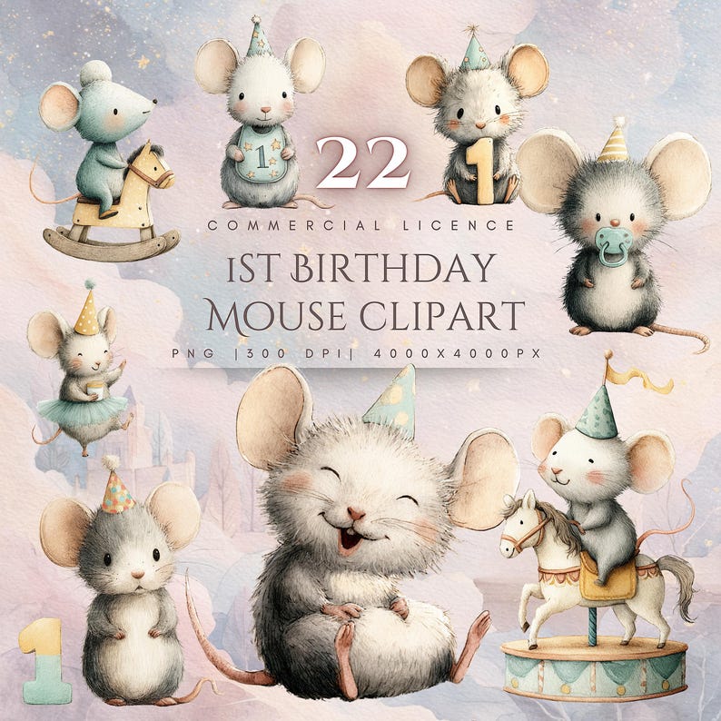 1st Birthday Mouse Clipart, Baby Mouse Birthday Clip Art, Cute ...