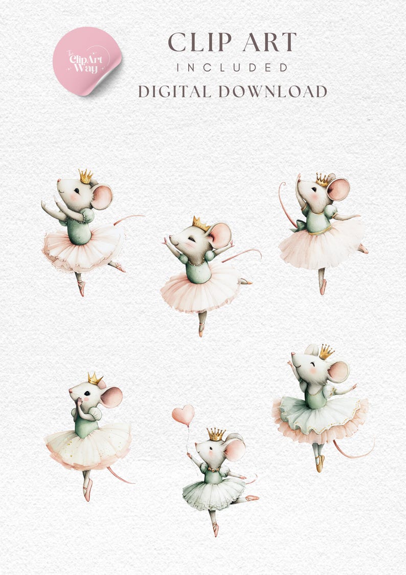 Watercolor Mouse PNG Clipart Bundle : Ballerina Mice , Digital Download ...
