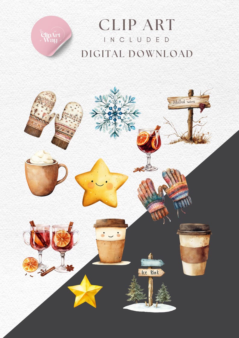 Watercolor Winter Wonderland Clipart Bundle: Christmas Village, Snowman ...