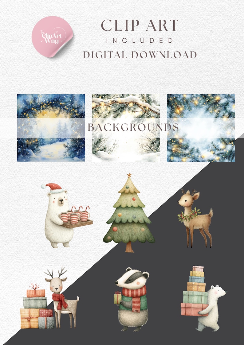Watercolor Christmas Animal Clip Art: Woodland PNG Bundle (digital ...