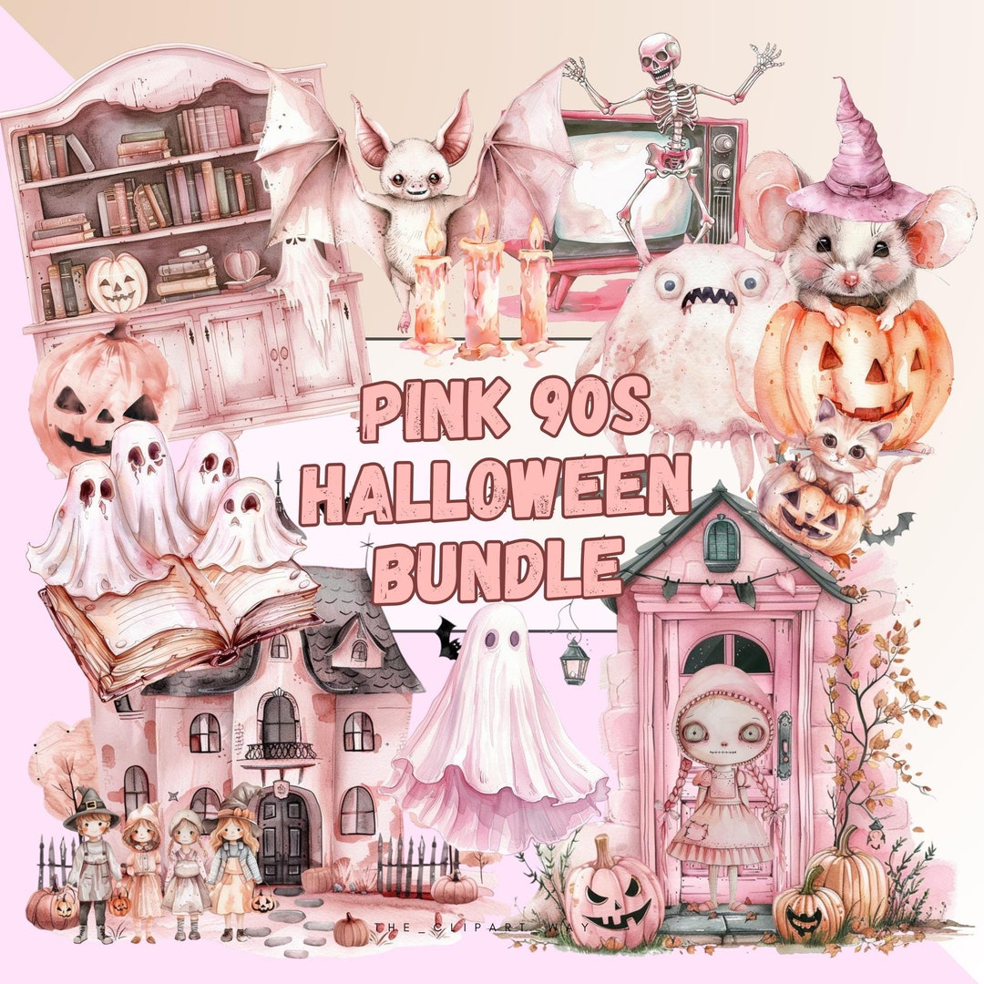 Pink Halloween PNG Bundle Nostalgic 90s Halloween Clipart Watercolor ...