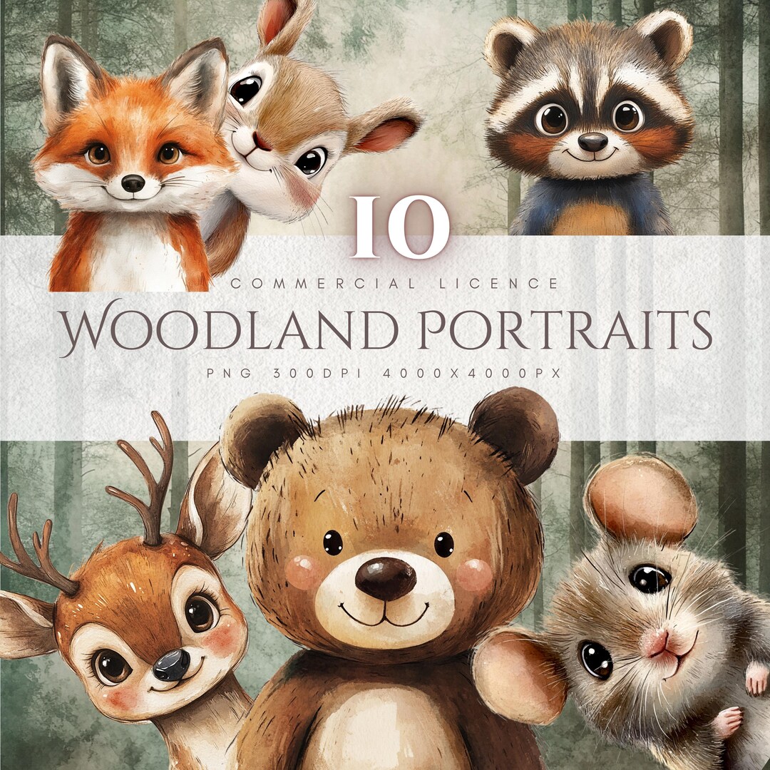 Watercolor Woodland Animals Clipart: Forest Animal Portraits (digital ...