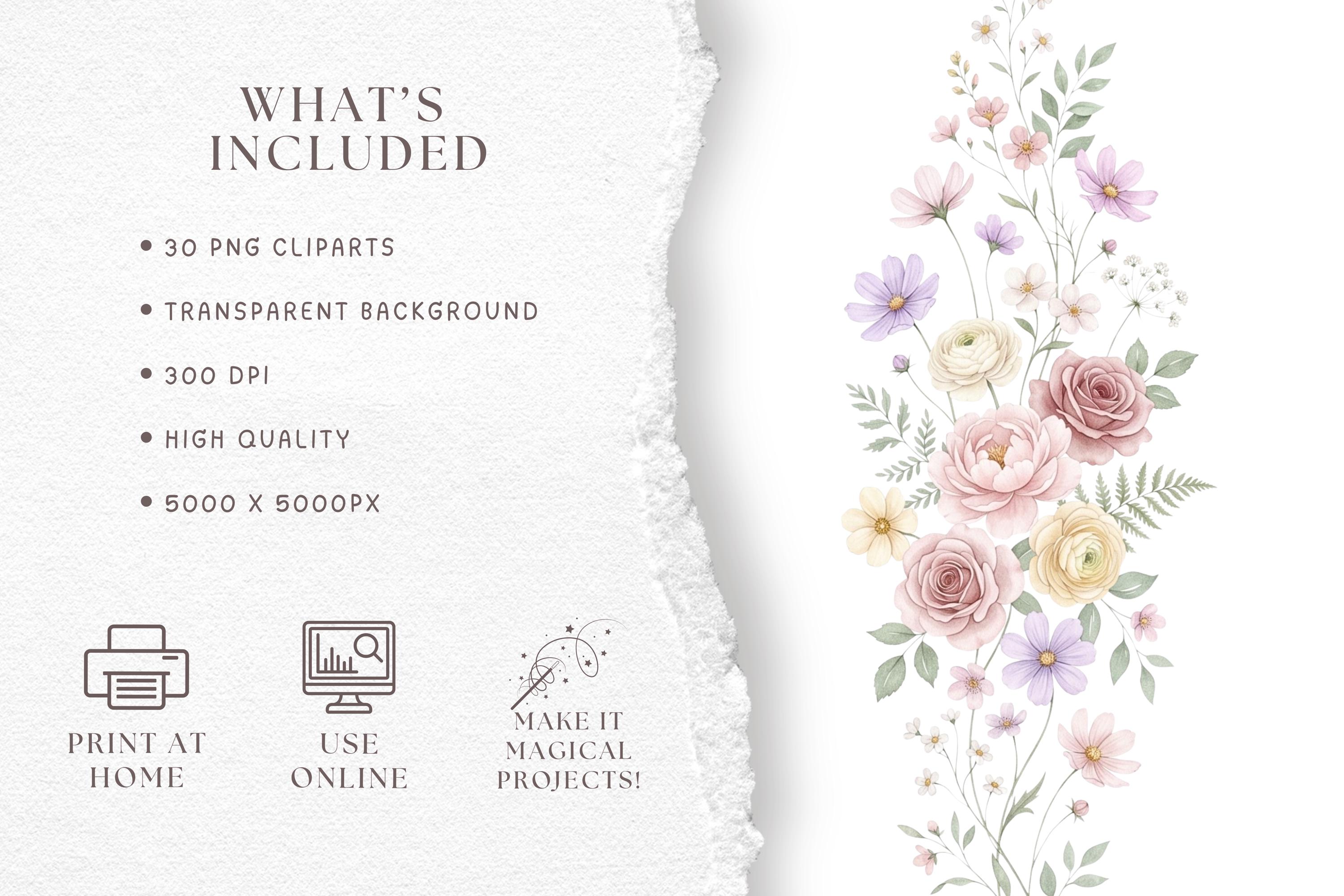 Watercolor Wildflowers Clipart PNG Floral Arrangement Pastel Wild ...