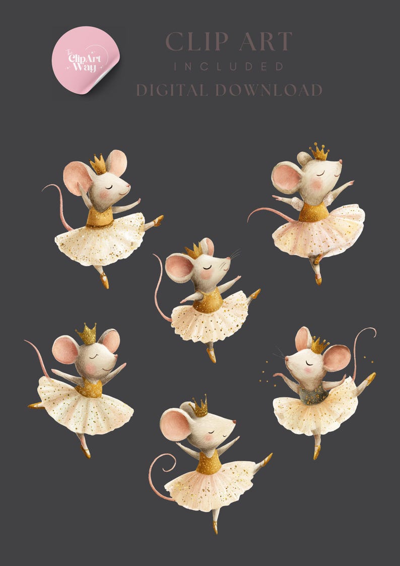 Watercolor Ballerina Mouse PNG Clipart Bundle , Mouse Illustration With ...