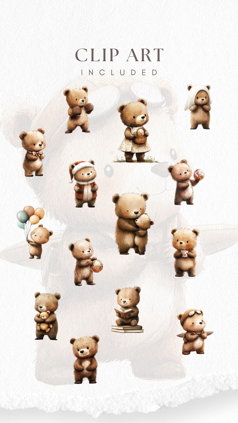Watercolor Baby Bear Clipart Bundle: Nursery Art, Baby Shower ...