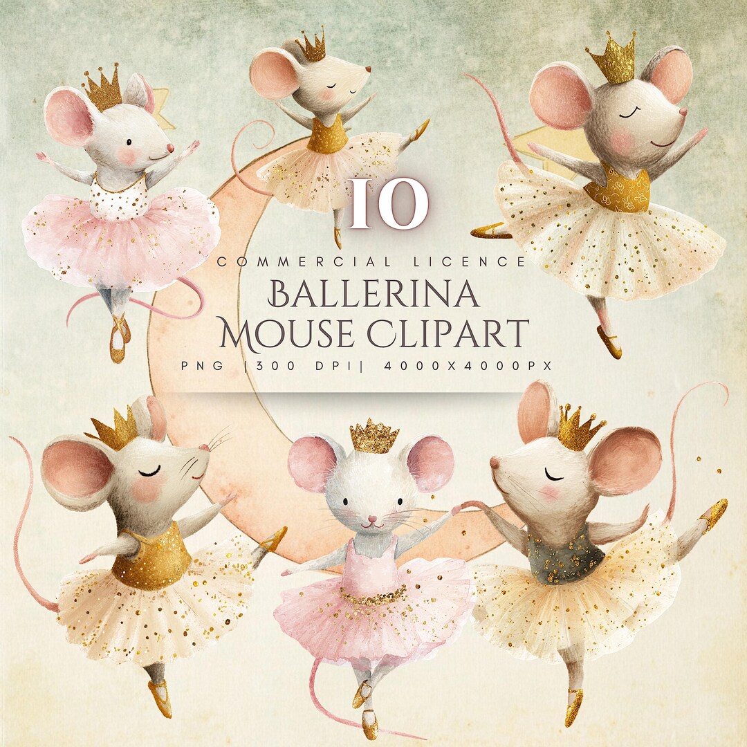 Watercolor Ballerina Mouse PNG Clipart Bundle , Mouse Illustration With ...