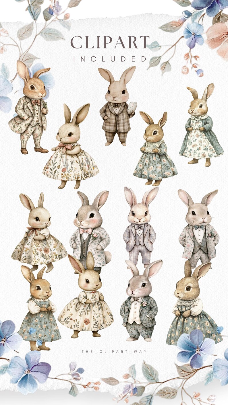 Watercolor Easter Bunny Clipart: PNG Bundle (digital Download) - Etsy