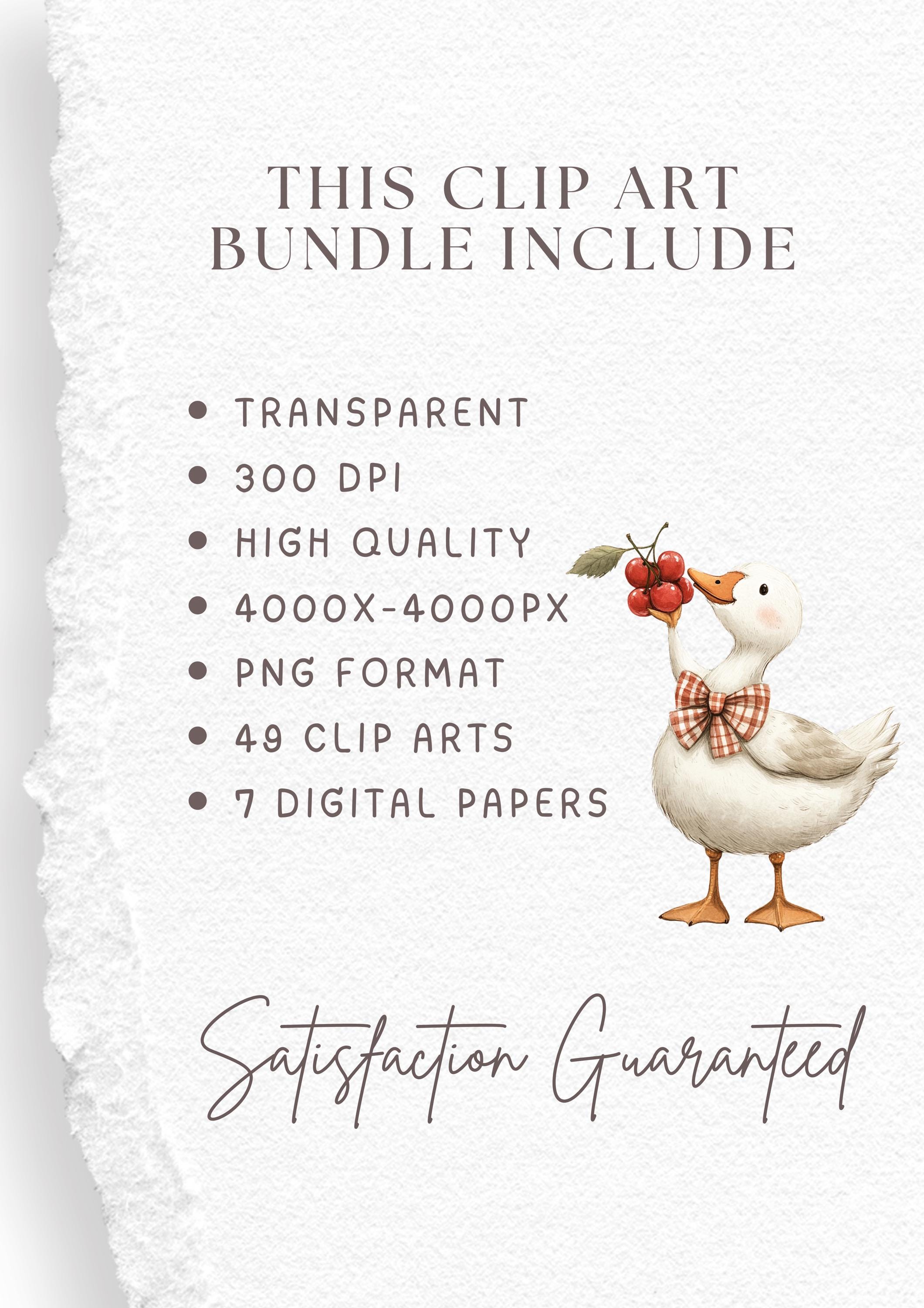 Gingham Cherry Goose Clipart Bundle Retro Watercolor Cute Geese With ...