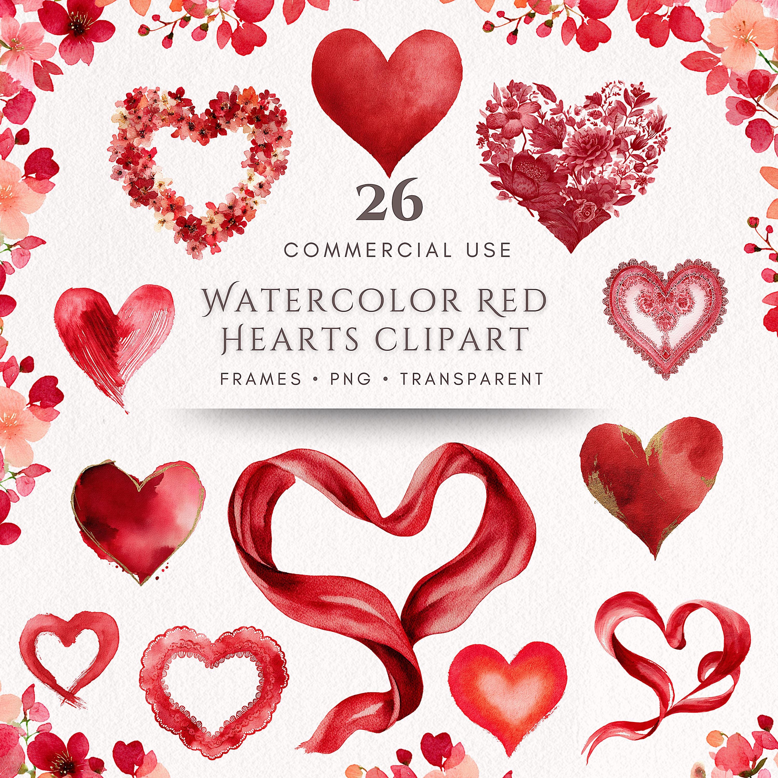 36 Watercolor Red Heart Clipart PNG | Commercial Use Hearts | Floral ...