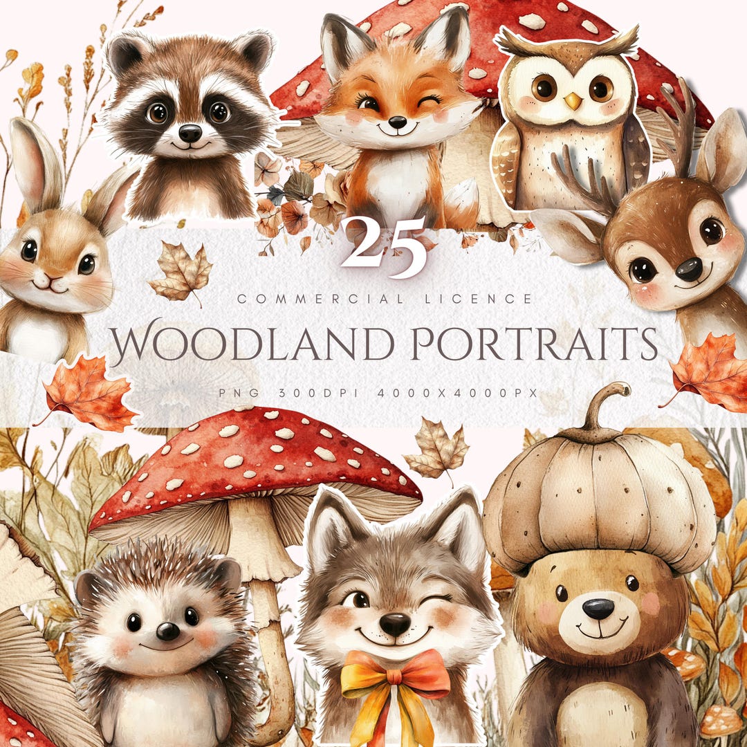 Watercolor Woodland Animals Clipart Bundle: Forest Nursery Art (PNG ...