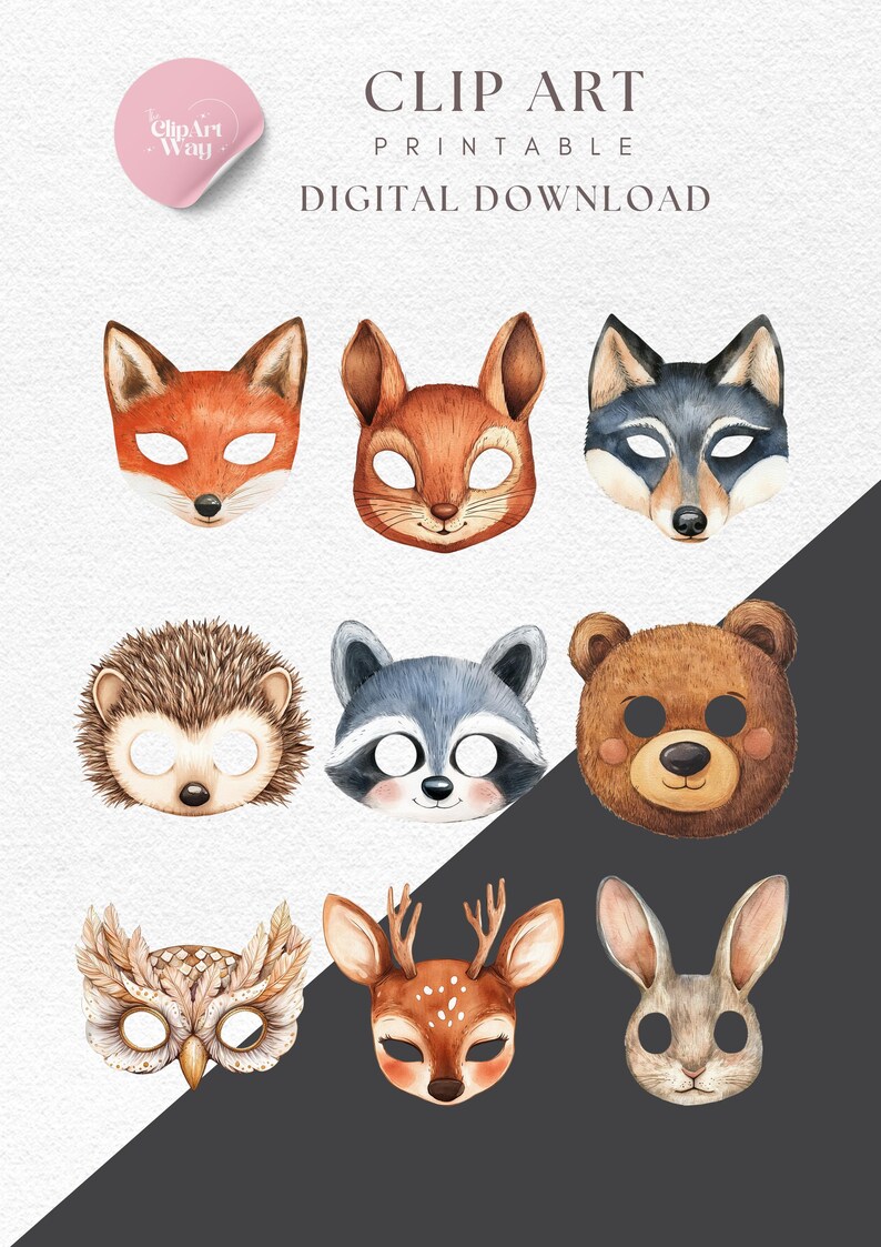 Woodland Animal Masks Clipart: Kids Party Printable (digital) - Etsy