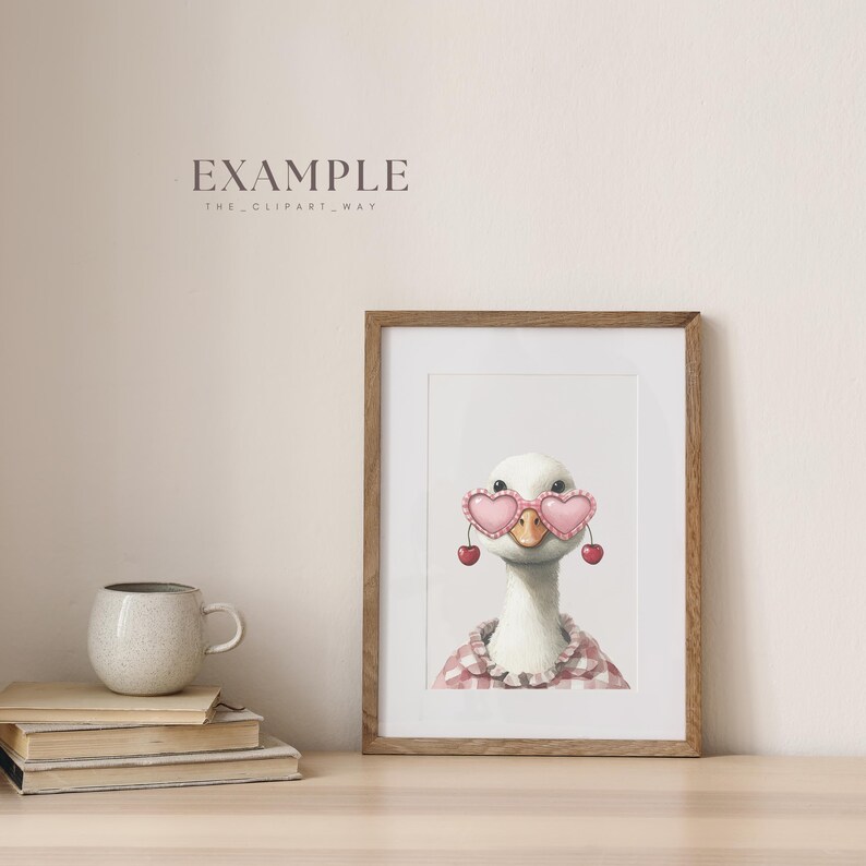 Gingham Cherry Goose Clipart Bundle Retro Watercolor Cute Geese With Cherries Vintage ...