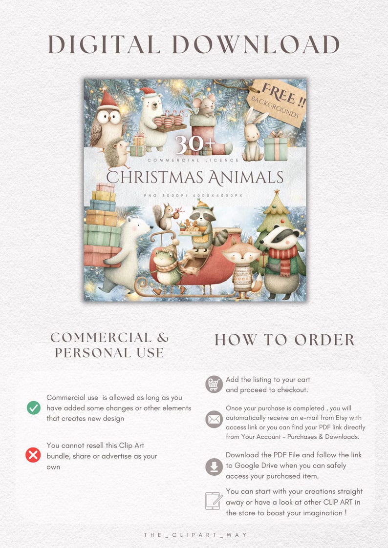 Watercolor Christmas Animal Clip Art: Woodland PNG Bundle (digital ...