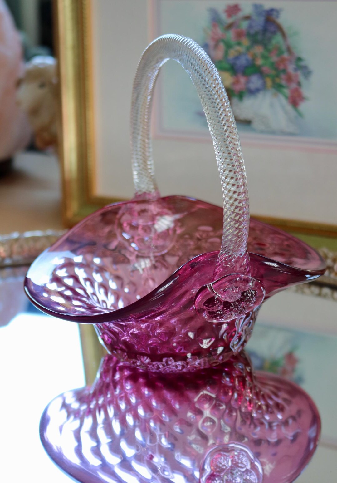Vintage Hand Blown Cranberry Glass Basket by Fenton - Etsy