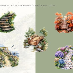 Watercolor Pathways Clipart Wildflower Path PNG Stairs Cobblestone ...