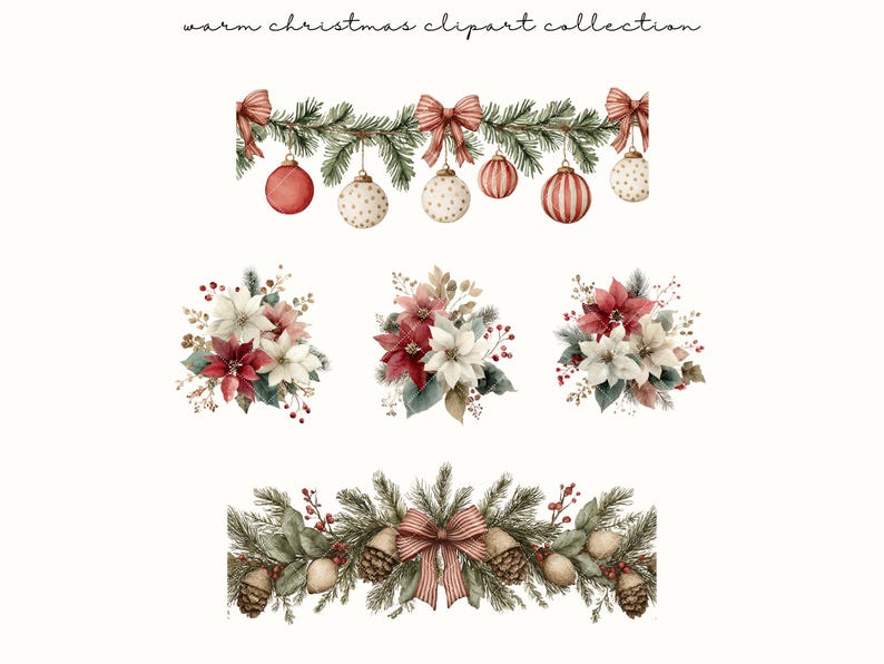Watercolor Classic Christmas Clipart, Cozy Christmas, Winter Clip Art ...