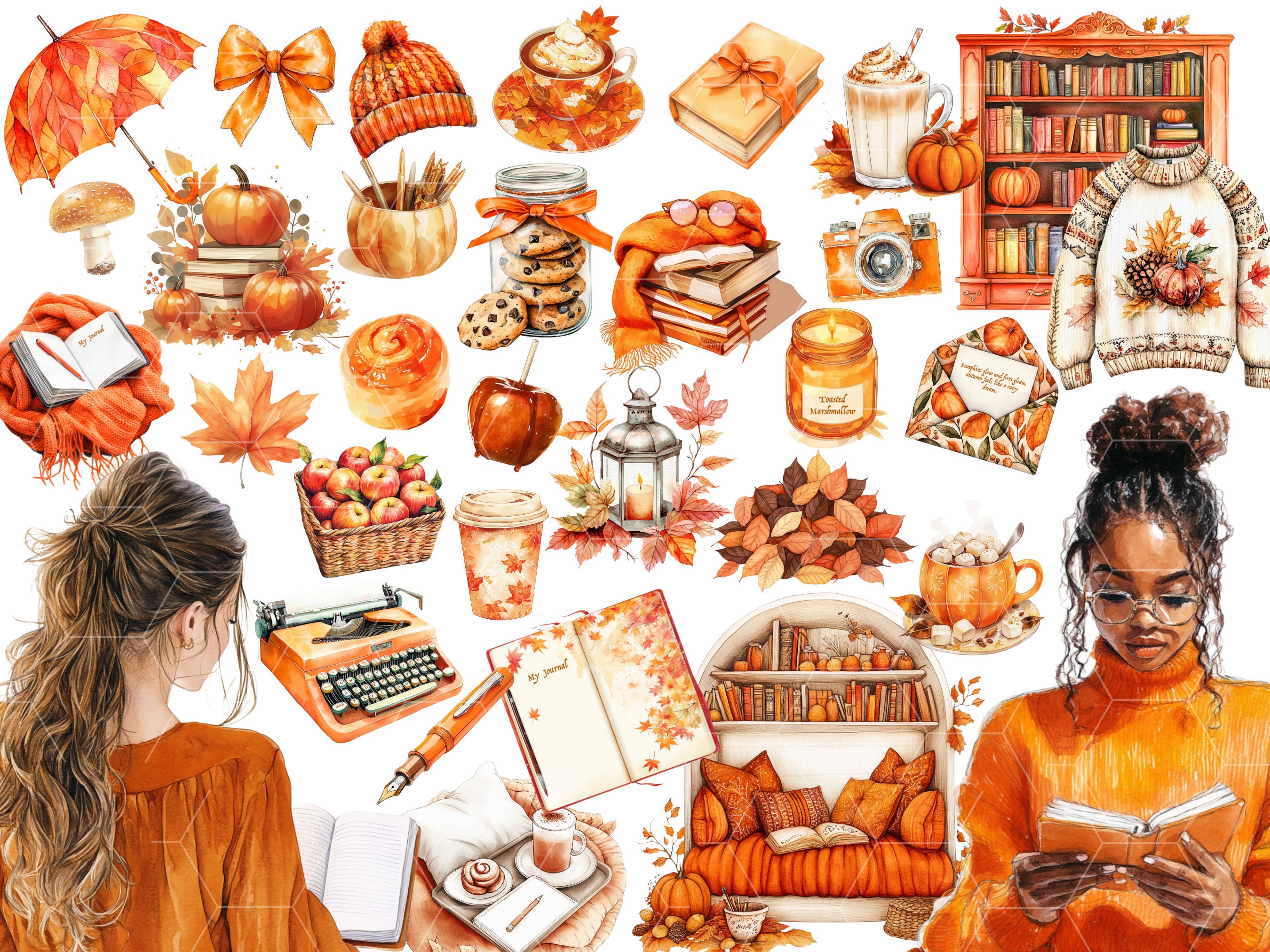 Autumn Planner Clipart, Watercolor Printable Sticker, Fall Clipart ...