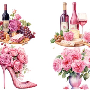 Rose Wine Bundle Watercolor Clipart, Wine Grapes, Wine Graphics ...