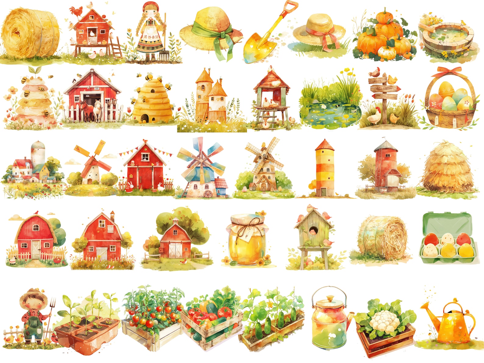 Cute Farm Clipart, Watercolor Farm Animals, Farm Animals PNG, Baby ...