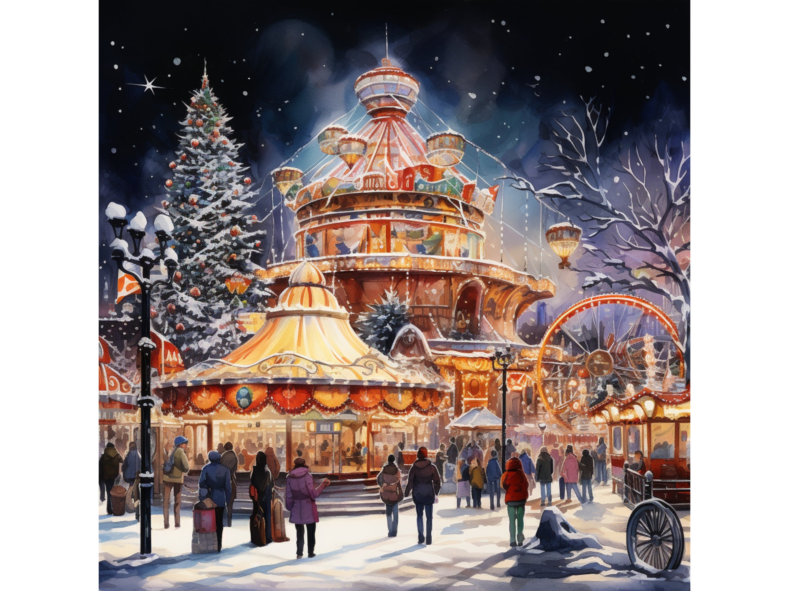 Christmas Scenes Watercolor Illustrations Bundle Clipart, Digital PNG ...