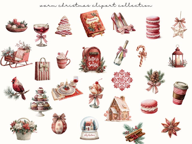 Watercolor Classic Christmas Clipart, Cozy Christmas, Winter Clip Art ...